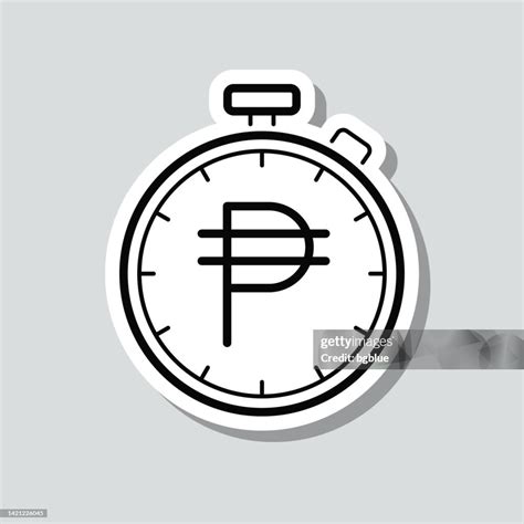 Stopwatch With Peso Sign Icon Sticker On Gray Background High Res