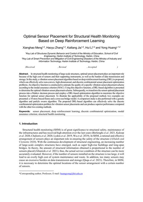 Pdf Optimal Sensor Placement For Structural Health Monitoring Based