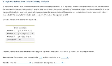 2 Single—line Indirect Truth Tables For Validity — Practice 1