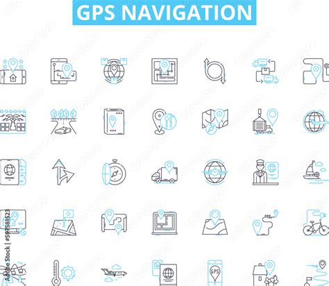 Gps Navigation Linear Icons Set Satellites Coordinates Maps Location Routing Waypoints