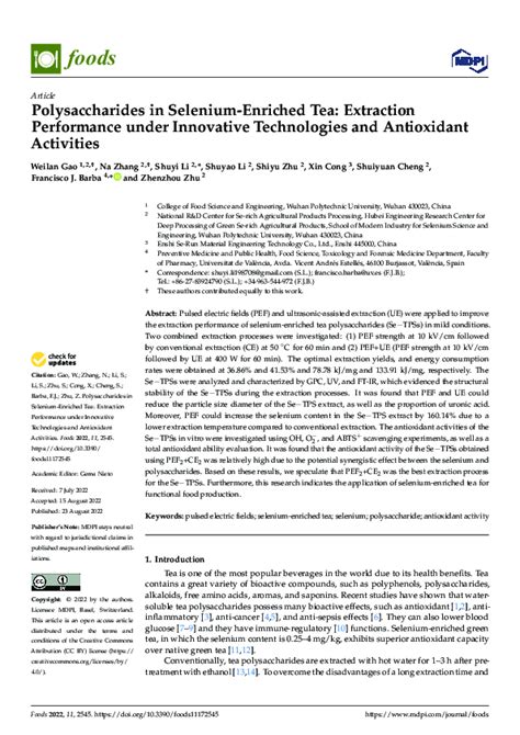 Pdf Polysaccharides In Selenium Enriched Tea Extraction Performance Under Innovative