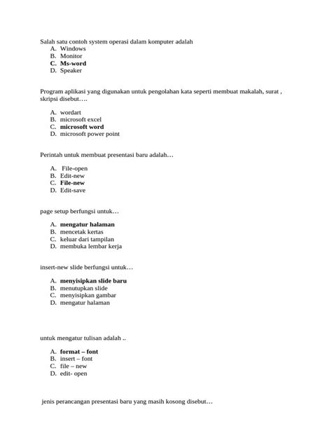 Soal Pts Informatika Kelas 9 Pdf Microsoft Word Computers