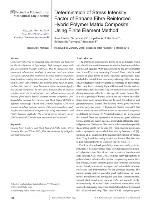 Pdf Determination Of Stress Intensity Factor Of Banana Fibre Reinforced Hybrid Polymer Matrix