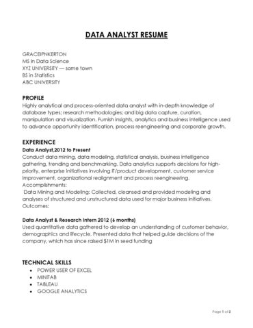 Best Examples Of Data Analyst Resume Best Examples Of Data Analyst Resume