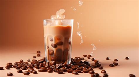 Cold Coffee Glassy Cup On A Table Coffee Beans Premium Ai Generated Image