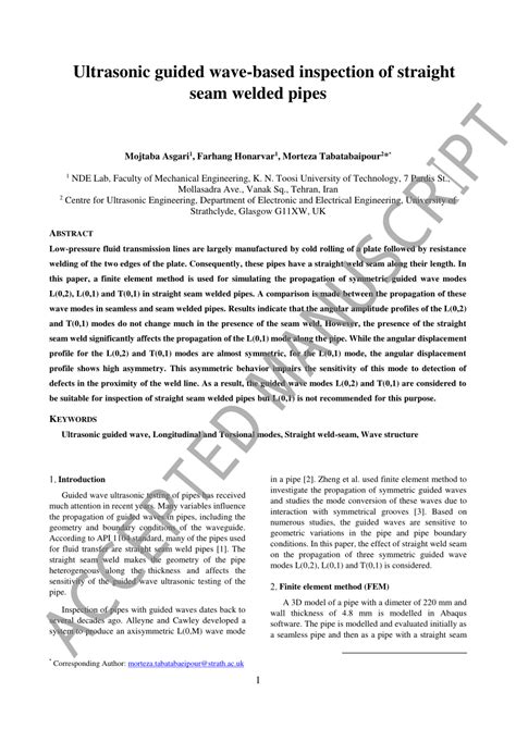 Pdf Ultrasonic Guided Wave Based Inspection Of Straight Seam Welded Pipes