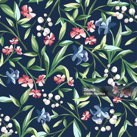 분홍색 파란색 및 흰색 꽃이있는 완벽한 꽃 무늬 벡터 일러스트 레이 션 꽃무늬에 대한 스톡 벡터 아트 및 기타 이미지 꽃무늬 연속성 0명 Istock