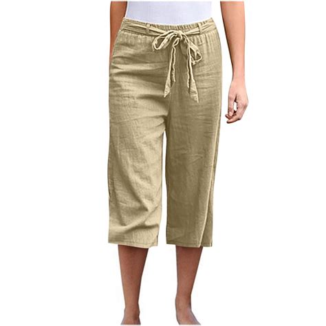 Plus Size Capri Pants For Women Cotton Linen Summer Casual Loose Fitted