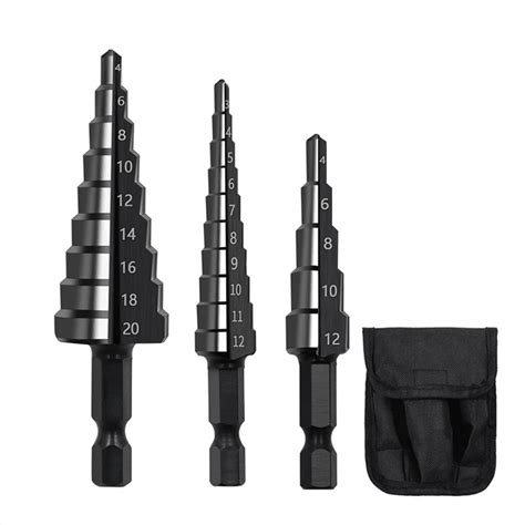 3pcs 3 12mm 4 12mm 4 20mm Hss Straight Groove Step Drill Bit Set Wood