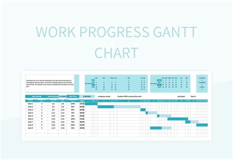 Work Progress Gantt Chart Excel Template And Google Sheets File For Free Download Slidesdocs