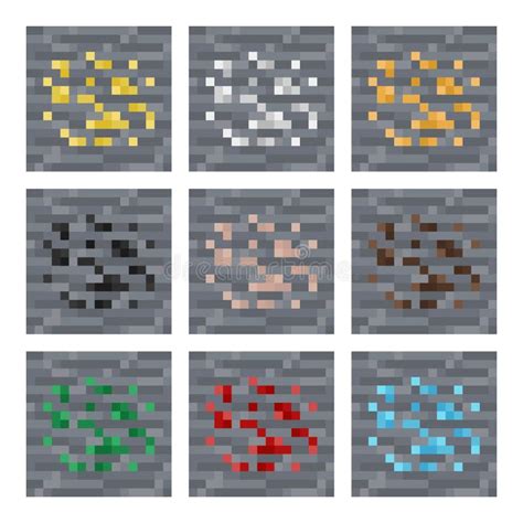 Pixel Art Style Set Of Different 16x16 Texture Pattern Sprites Stone