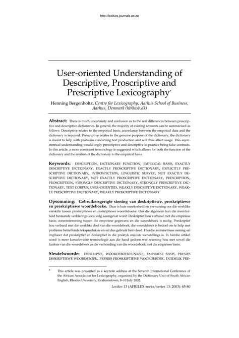 Pdf User Oriented Understanding Of Descriptive Proscriptive And Prescriptive Lexicography