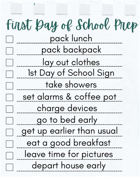 End Of Summer And 1st Day Of School Checklist Printable