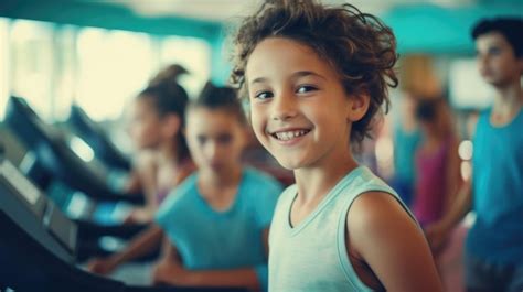 Premium Photo Young Girl Smiling While Running On A Treadmill Suitable For Fitness And Health