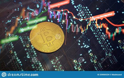 Blockchain Technology Bitcoin Mining Concept Bitcoin Golden Coin On Computer Circuit Board