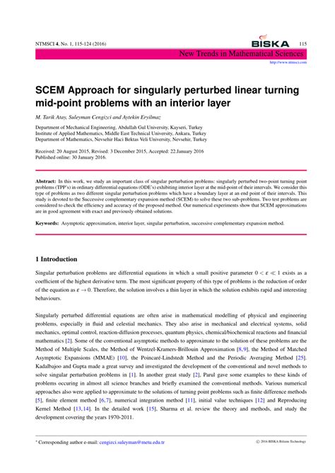 Pdf Scem Approach For Singularly Perturbed Linear Turning Mid Point Problems With An Interior