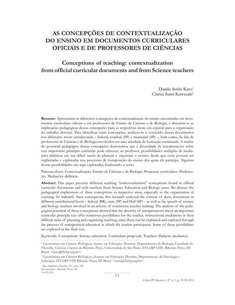 Pdf Conceptions Of Teaching Contextualization From Official Curricular Documents And From