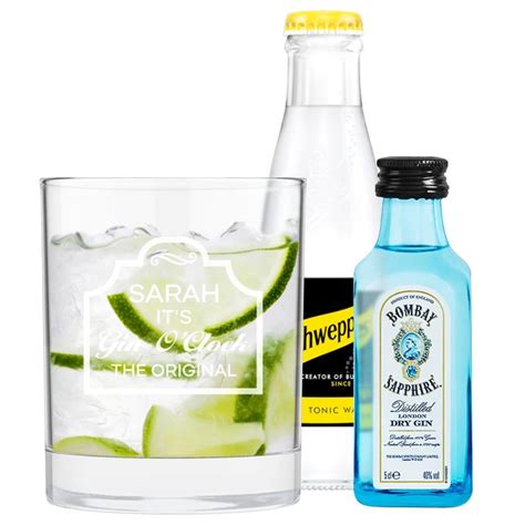 Personalised Gin Oclock Glass And Mini Gin Set