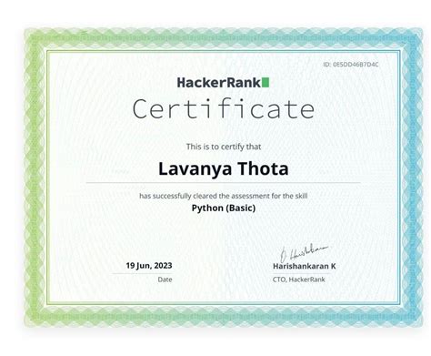 Lavanya Thota On Linkedin Hackerrank Python Programming Certification