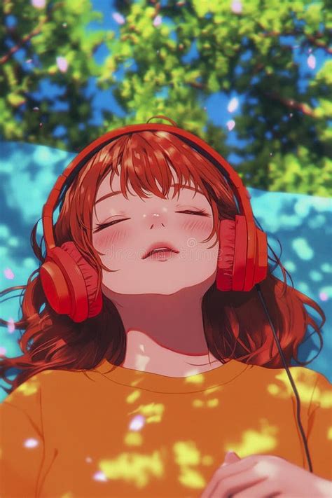 Anime Lo Fi Girl Relaxing With Music Generative Ai Stock Illustration Illustration Of Cute