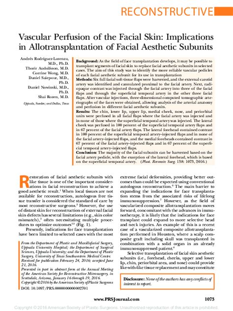 Pdf Vascular Perfusion Of The Facial Skin