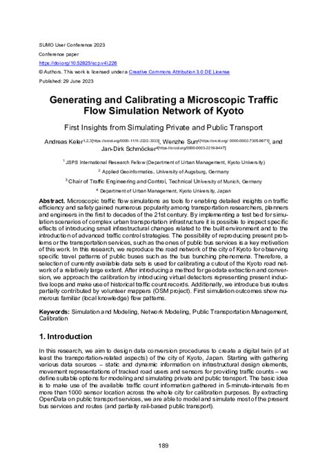 Pdf Generating And Calibrating A Microscopic Traffic Flow Simulation Network Of Kyoto