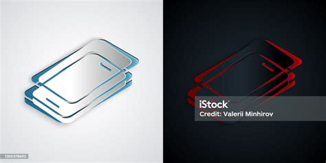 회색과 검은색 배경에 격리된 스마트폰 아이콘용 용지 컷 유리 화면 보호기 유리 용 보호 필름 휴대 전화에 대한 투명 소프트 유리 종이 아트 스타일 벡터 3차원 형태에 대한