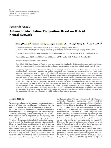 PDF Automatic Modulation Recognition Based On Hybrid Neural Network