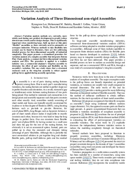 Pdf Variation Analysis Of Three Dimensional Non Rigid Assemblies