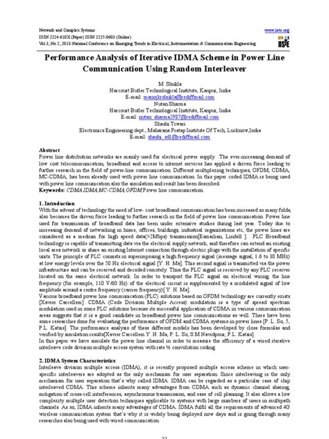 Performance Analysis Of Iterative Idma Scheme In Power Line Communication Using Random