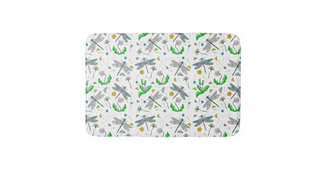 Whimsical Dragonflies And Dandelions Hand Drawn Bath Mat Zazzle