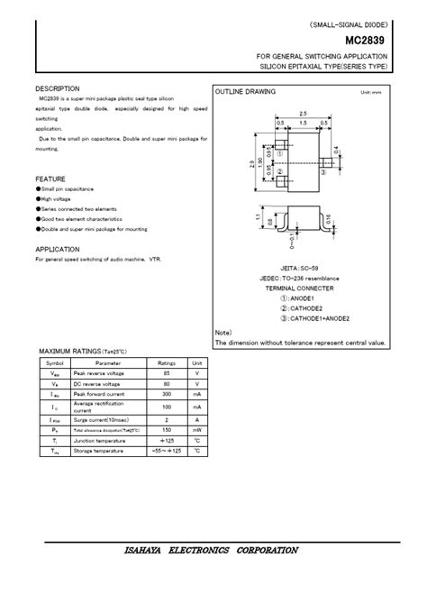 Mc2839 For General Switching Application Silicon Epitaxial Type Isahaya Electronics Corporation