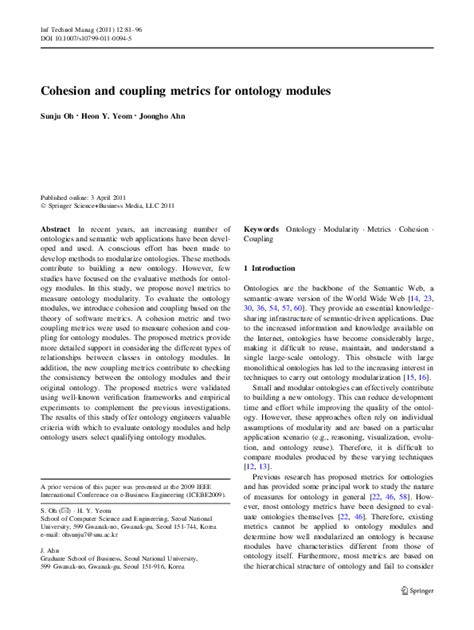 Pdf Cohesion And Coupling Metrics For Ontology Modules