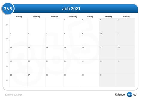 Kalender Juli 2021
