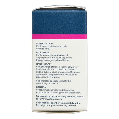 Isordil Isordil Isosorbide Dinitrate 5mg 1 Sublingual Tablet Sold Per Piece [prescription