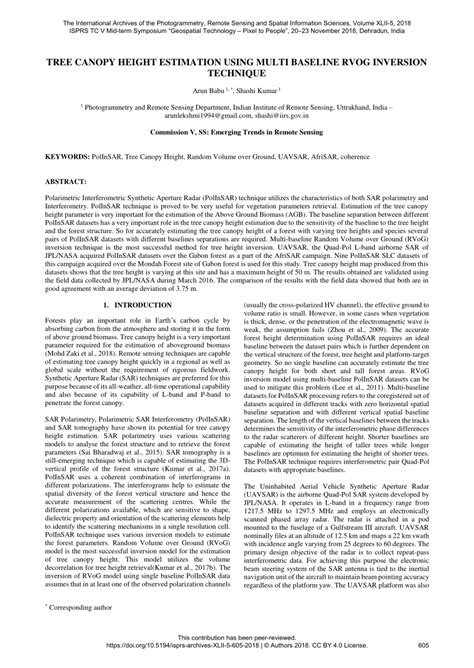 Pdf Tree Canopy Height Estimation Using Multi Baseline Rvog Inversion