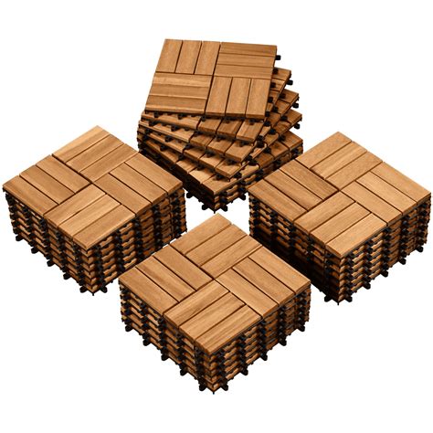 Topeakmart Set Of 27 Interlocking Wood Flooring Tiles For Garden Wood