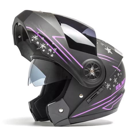 Matte Black With Purple Designs Full Face Flip Up Motorcycle Bike