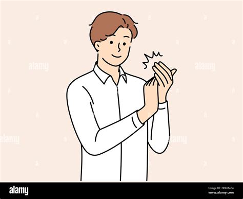 Smiling Young Man Clap Hands Show Appreciation Or Acknowledgement