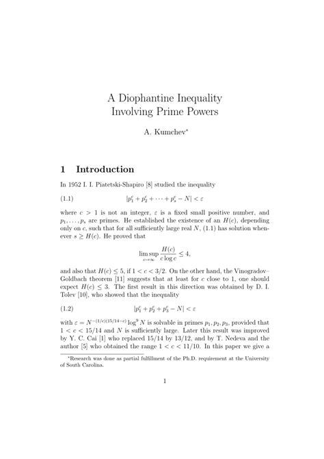 Pdf A Diophantine Inequality Involving Prime Powers