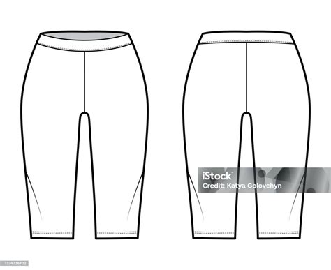 낮은 허리 상승 무릎 길이와 자전거 반바지 레깅스 기술 패션 일러스트 플랫 스포츠 트레이닝 팬츠 캐주얼 0명에 대한 스톡 벡터 아트 및 기타 이미지 Istock