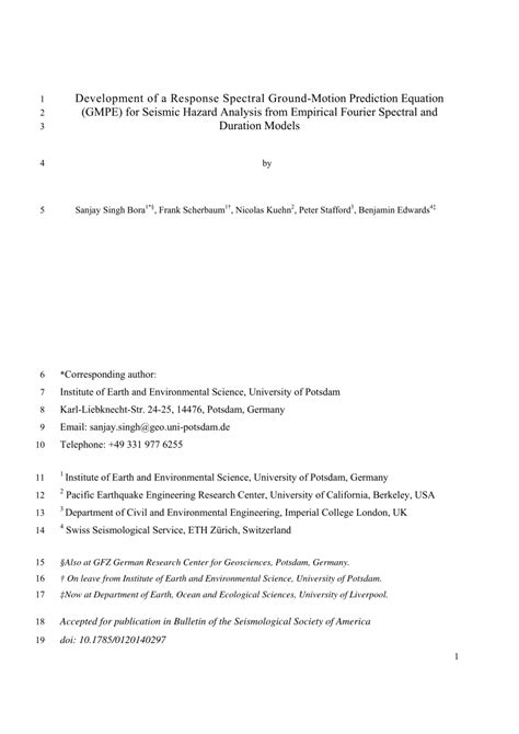 Pdf Development Of A Response Spectral Ground Motion Prediction