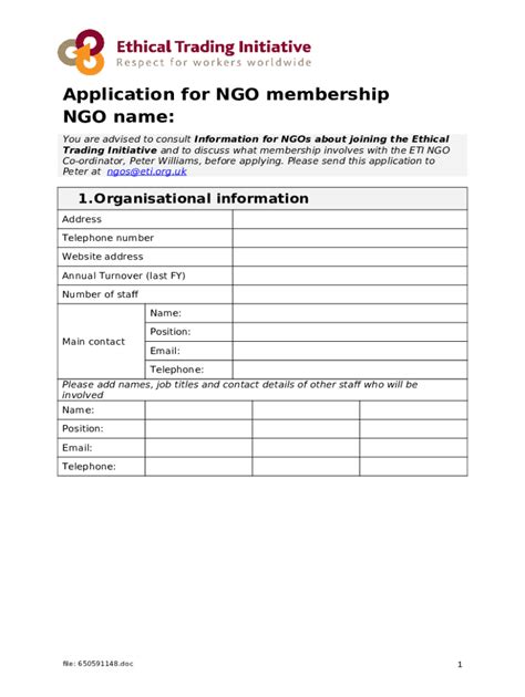 Ngo Application Doc Template Pdffiller