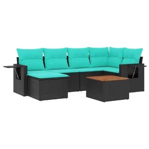 Vidaxl 7 Piece Garden Sofa Set With Cushions Black Poly Rattan Black