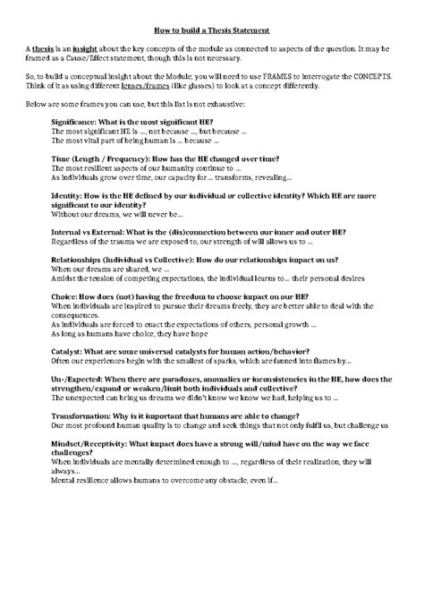 How To Build A Thesis Statement Human Experience How To Build A Thesis Statement A Thesis Is