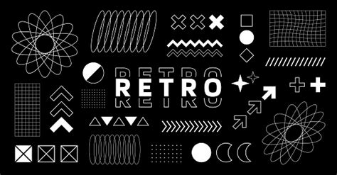 큰 세트 다른 복고풍 미래 지향적 인 디자인 요소 기하학적 추상 요소 복고풍 80 년대 스타일의 디자인 요소 벡터 그림 레트로