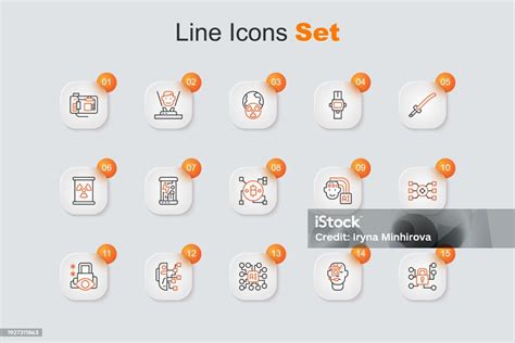 Set Line Cyber Security Smart Glasses On Spectacles Neural Network