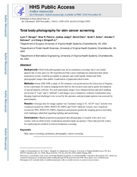 Pdf Total Body Photography For Skin Cancer Screening