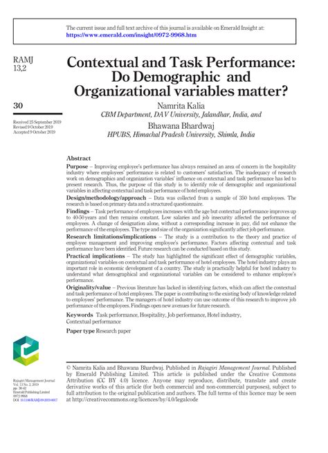 Pdf Contextual And Task Performance Do Demographic And Organizational Variables Matter