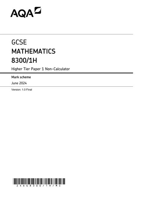 Aqa Gcse Mathematics Higher Tier Paper 1 2 And 3 June 2024 Question Papers And Mark Schemes